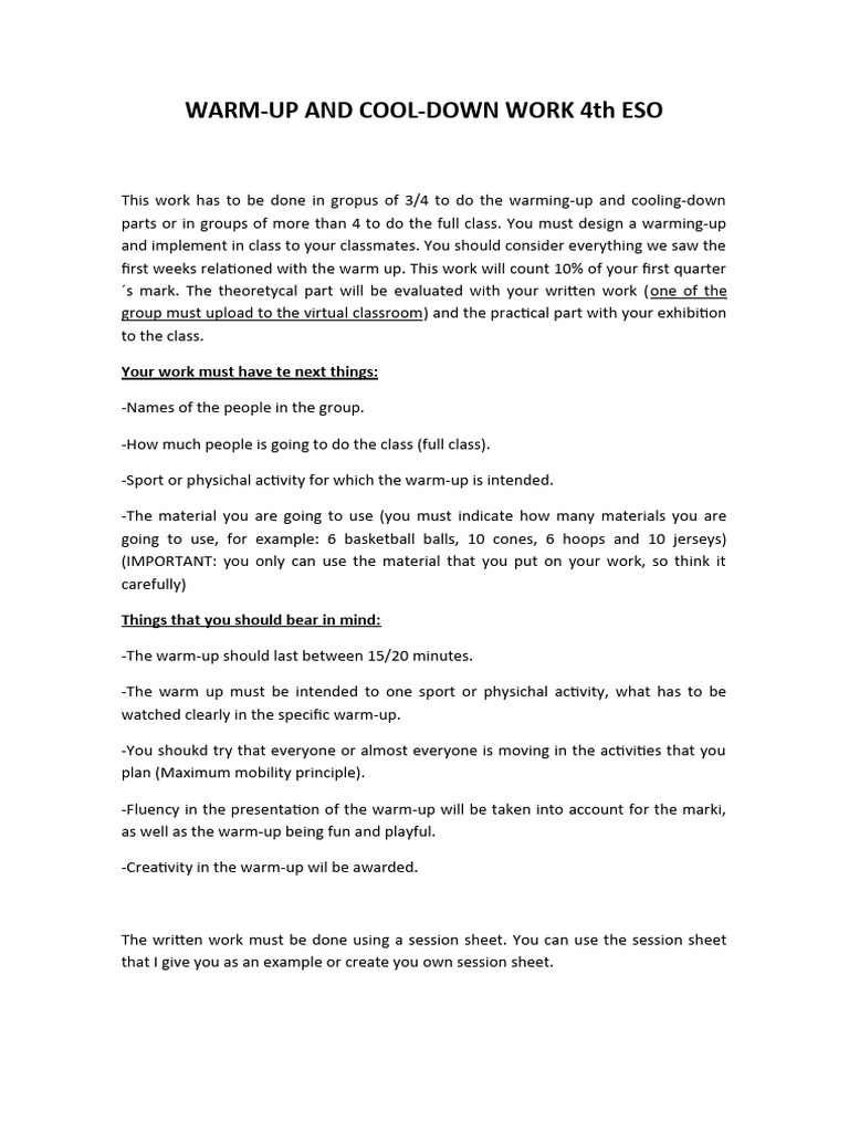 WARMING Up Template | PDF | Physical Fitness | Physical Exercise