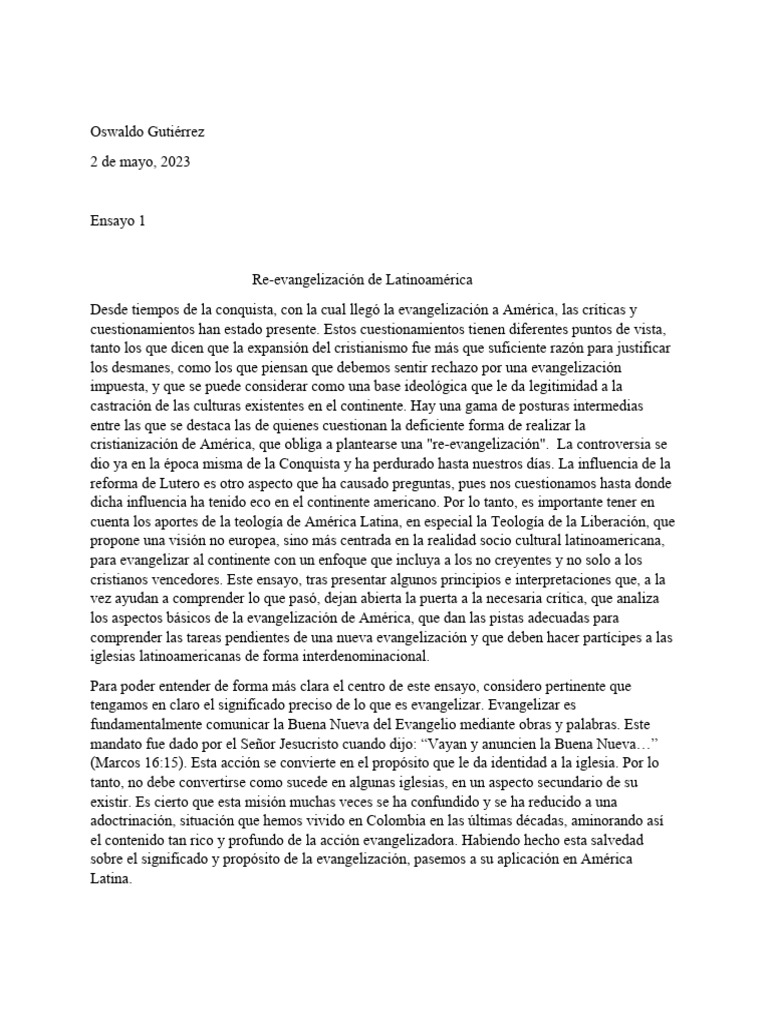 Ensayo 1 | PDF | America latina | Evangelización