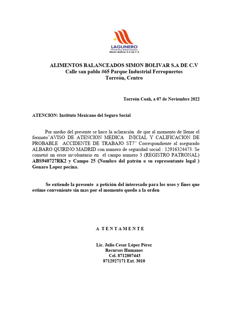 Carta Aclaratoria Imss | PDF