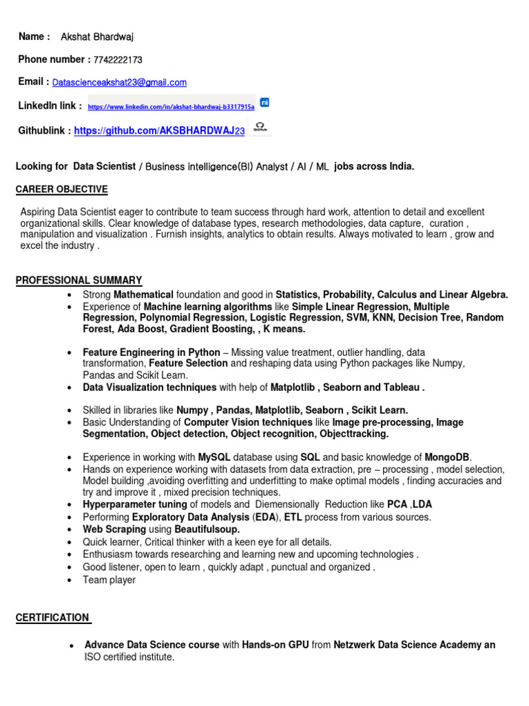Resume template | PDF | Machine Learning | Cognitive Science