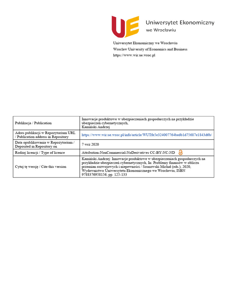 Kaminski Innowacje Produktowe W Ubezpieczeniach Gospodarczych | PDF