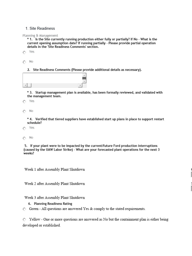 Supplier Site Readiness Survey | PDF | Inventory | Business Process