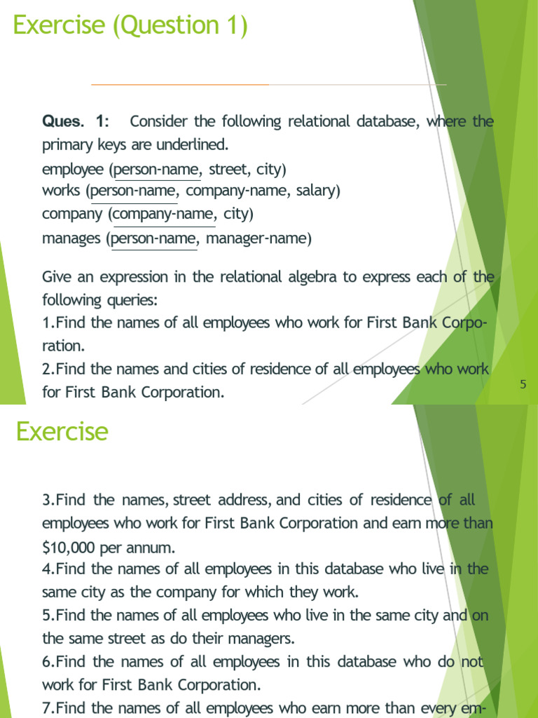 Exercise Set Unit 2 Pdf Relational Model Relational Database