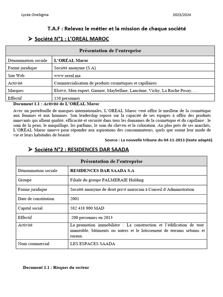 Exercice Metier Et Mission | PDF