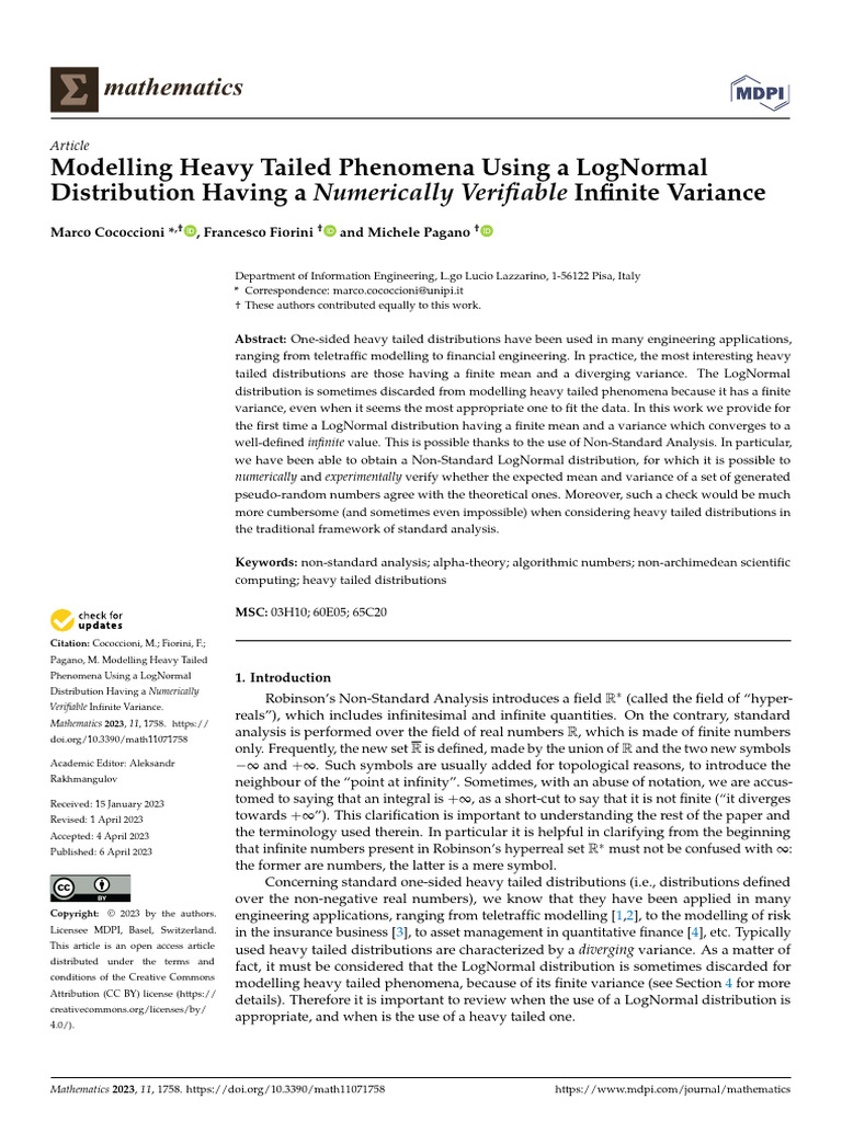 Modelling Heavy Tailed Phenomena Using A Lognormal Distribution Having A Numerically Verifiable