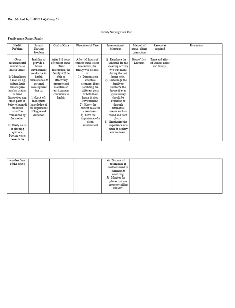 FNCP Family Nursing Care Plan 1 Poor Environmental Sanitation Health ...