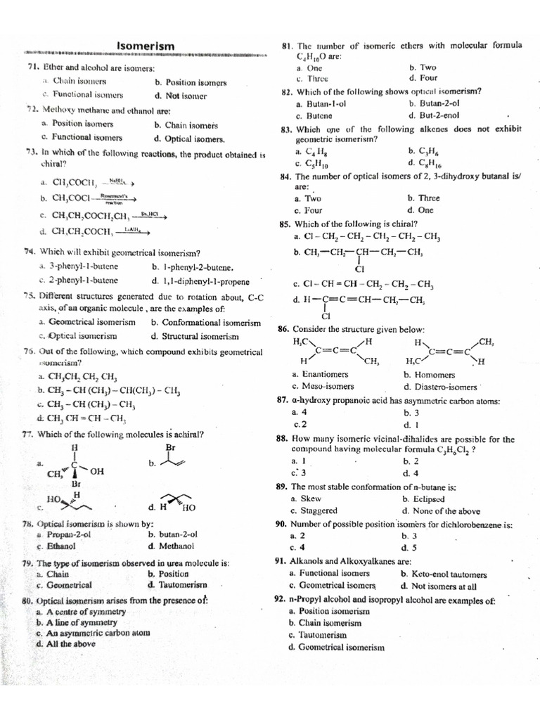 Isomerism Practice Questions | PDF