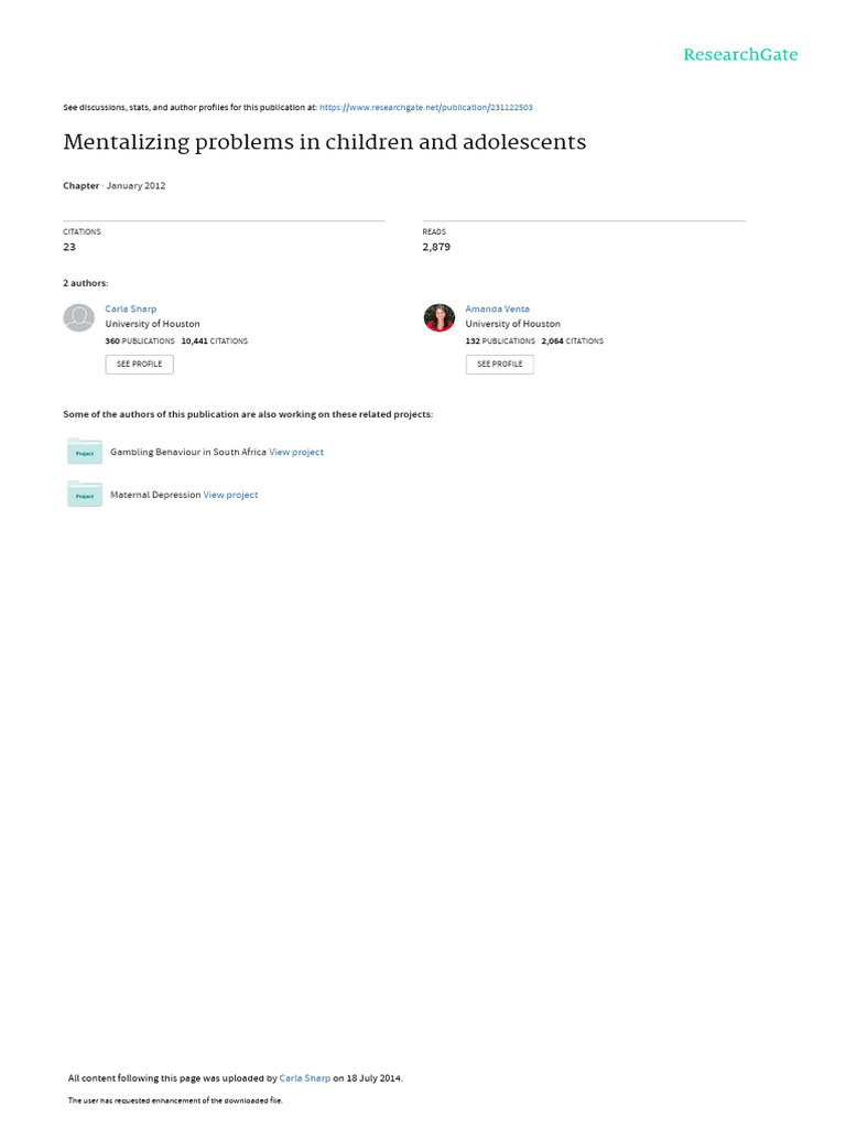 Mentalizing Problems in Children and Adolescents | PDF | Borderline Personality Disorder ...