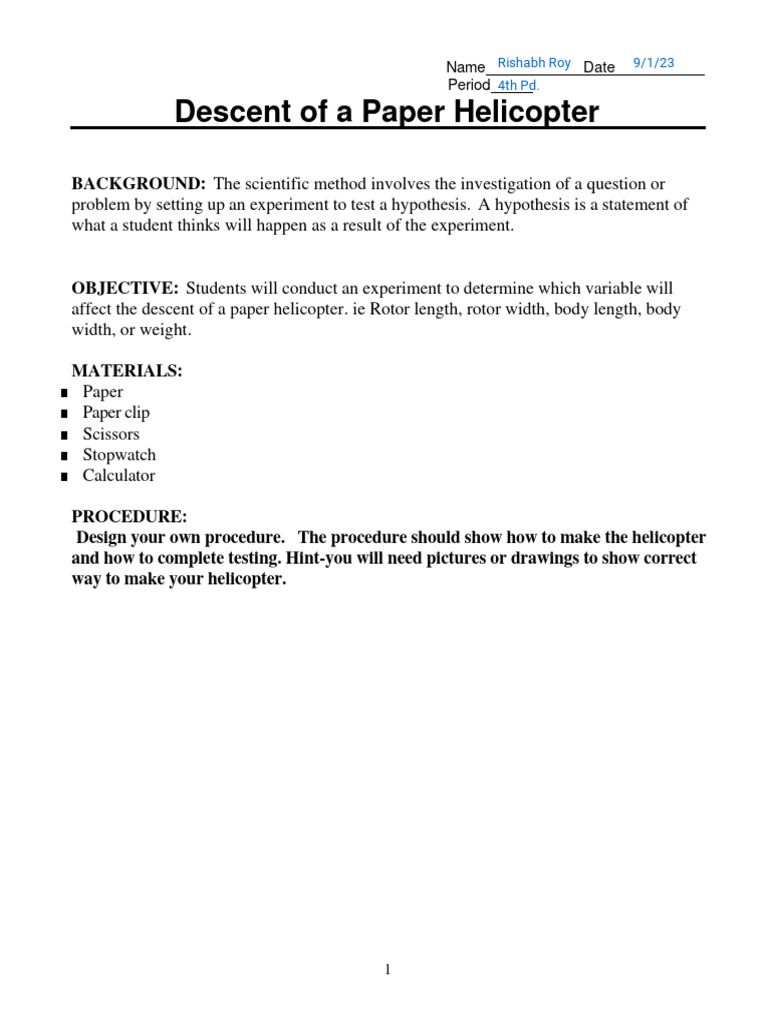 Science Worksheet Cells | PDF | Experiment | Helicopter
