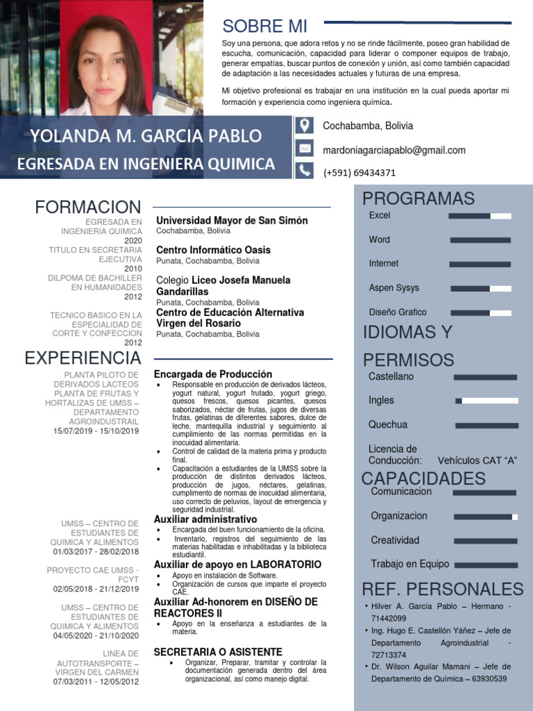 Curriculum Vitae Yolanda M. Garcia P. | PDF | Bolivia | Productos lácteos