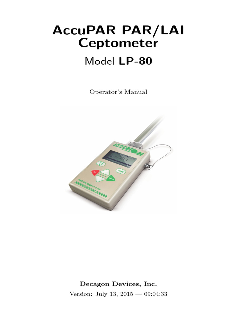 AccuPAR PAR 80 Operators Manual | PDF | Comma Separated Values | Menu (Computing)