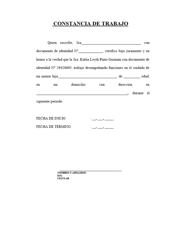 Ejemplo de Constancia de Trabajo | PDF