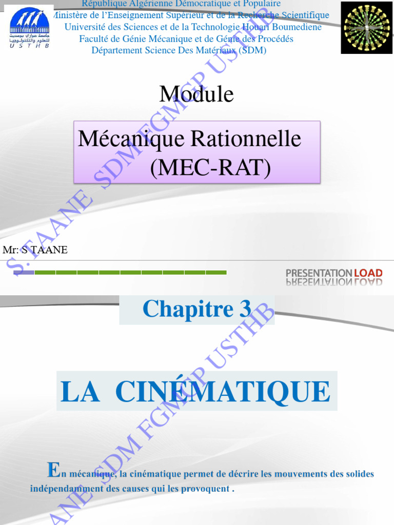 Cours 2024 Mec Rat CHP 3 Etu | PDF | Cinématique | Accélération