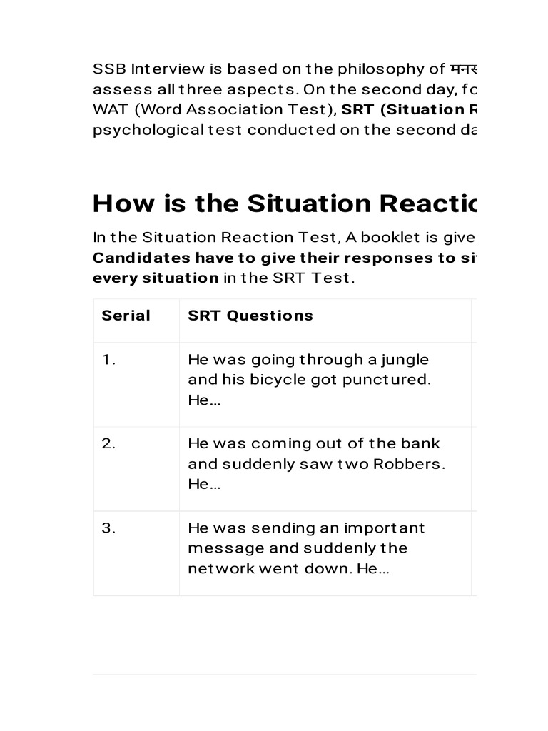 60 SSB SRT Questions | PDF