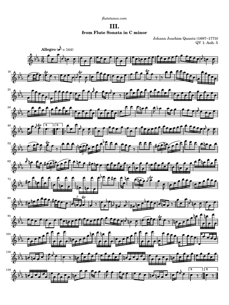 Quantz Flute Sonata QV 1 Anh5 III Allegro | PDF