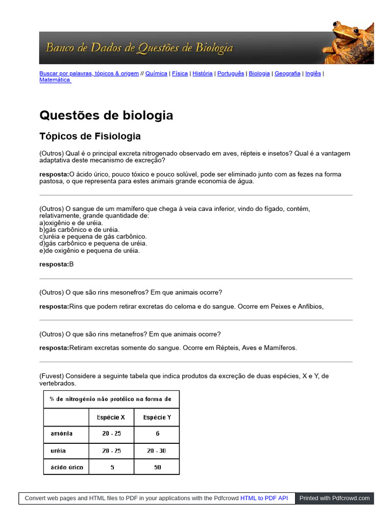 Professor Bio BR Lista PHP Tabela Biologia Topico Fisiologia | PDF ...