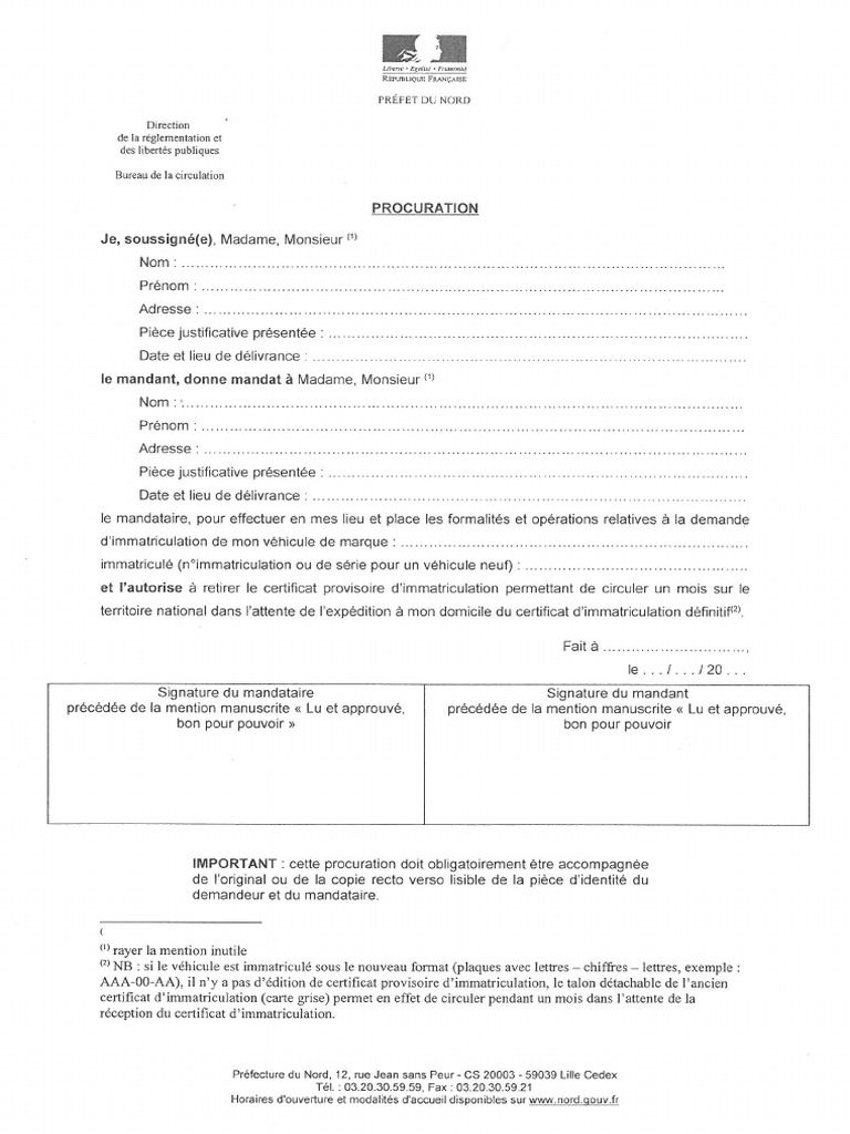 Modèle+de+Procuration+ +Certificat+d'Immatriculation | PDF