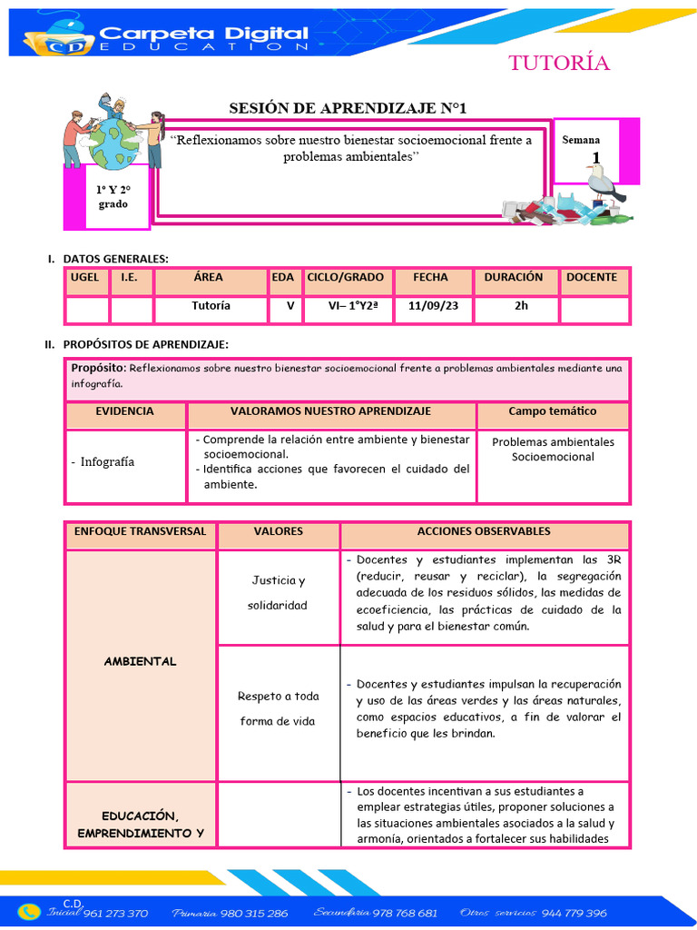 1° y 2°SESION DE APRENDIZAJE-SESIÓN.6-SEM.6-EXP.6-TUTORÍA | PDF | Aprendizaje | Maestros