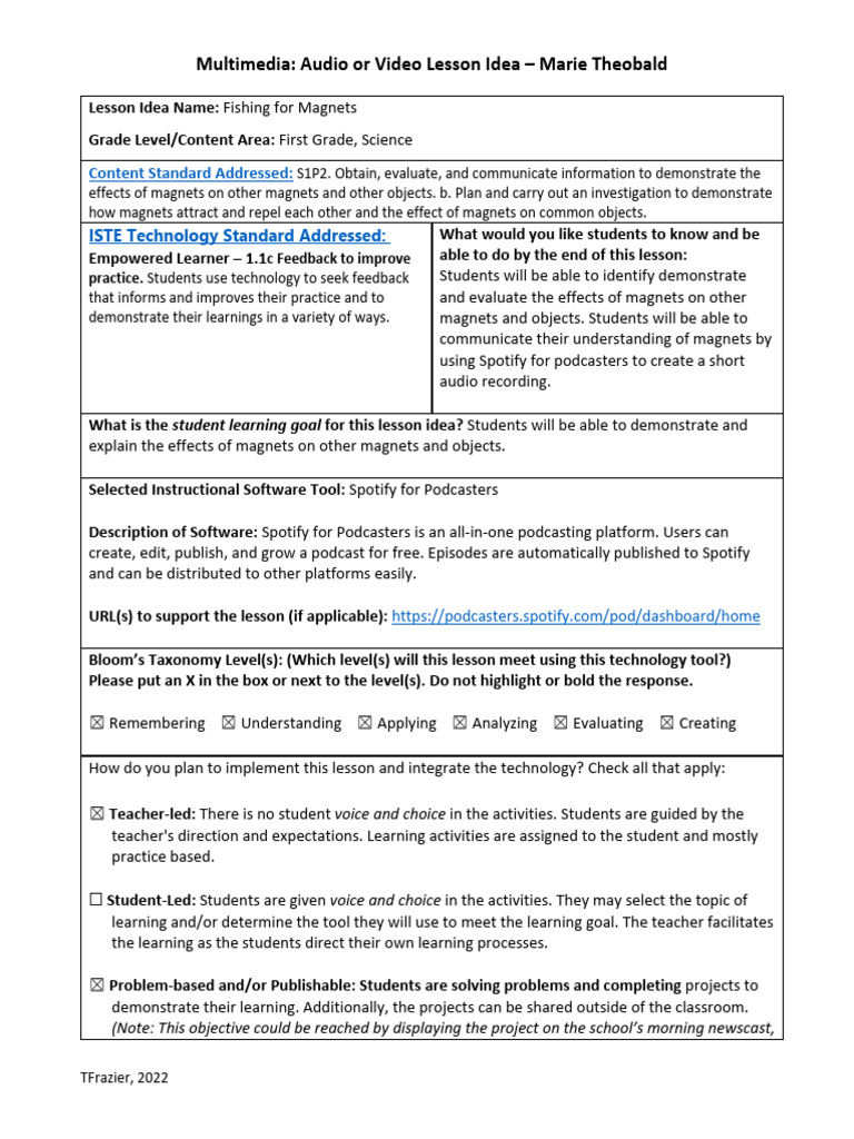 Multimedia Audio or Video Lesson Idea Marie Theobald | PDF | Learning ...