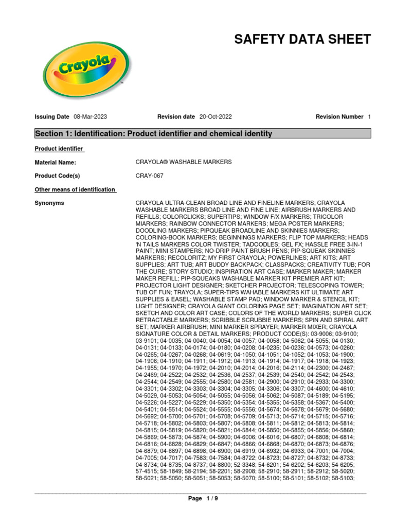 Crayola Washable Markers SDS | PDF