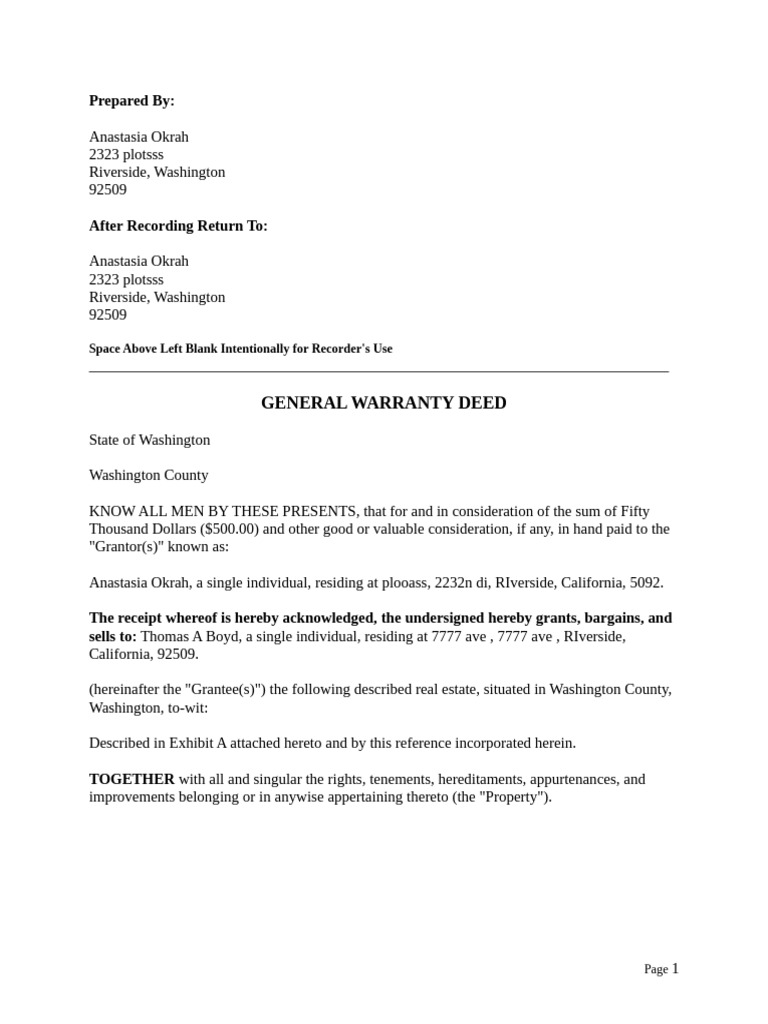 General-Warranty-Deed-Form 2023 09 19 | PDF | Deed | Fee Simple