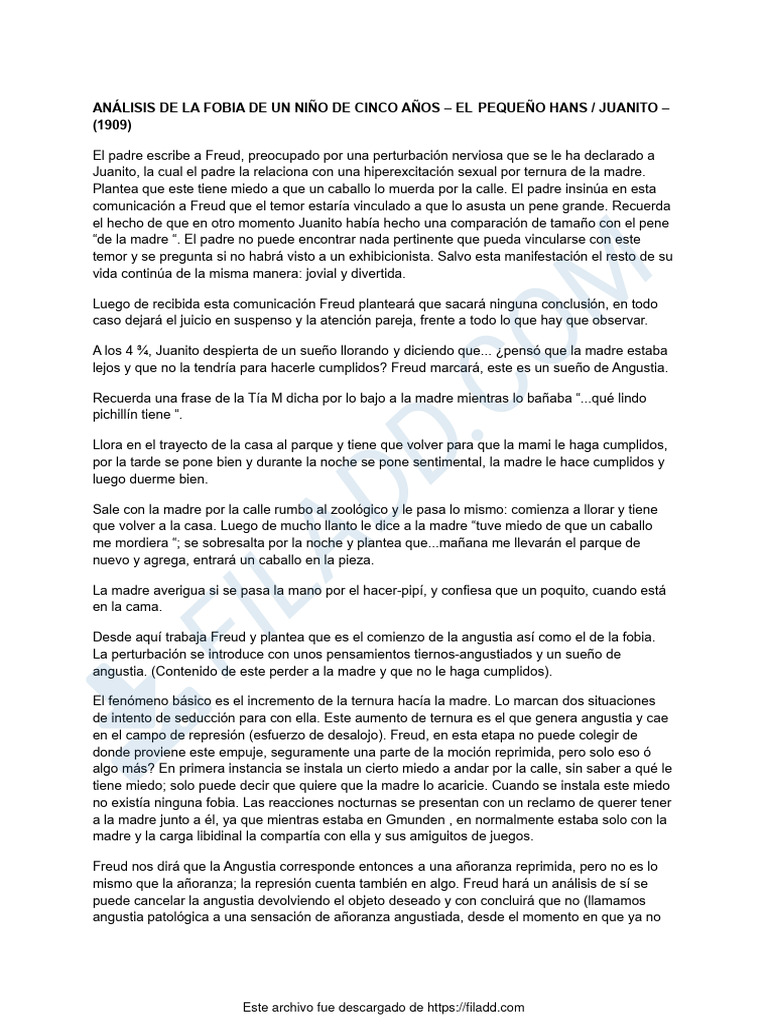 Análisis del Caso Juanito Freud | PDF | Temor | Neurosis