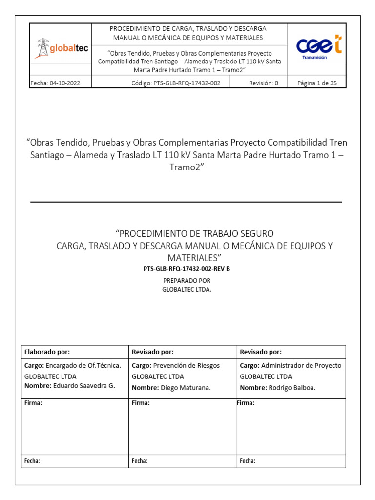 Procedimiento De Trabajo Carga Y Descarga Globaltec Pdf Camión
