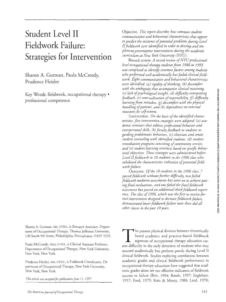 Student Level II Fieldwork Failure | PDF | Self Esteem | Psychology