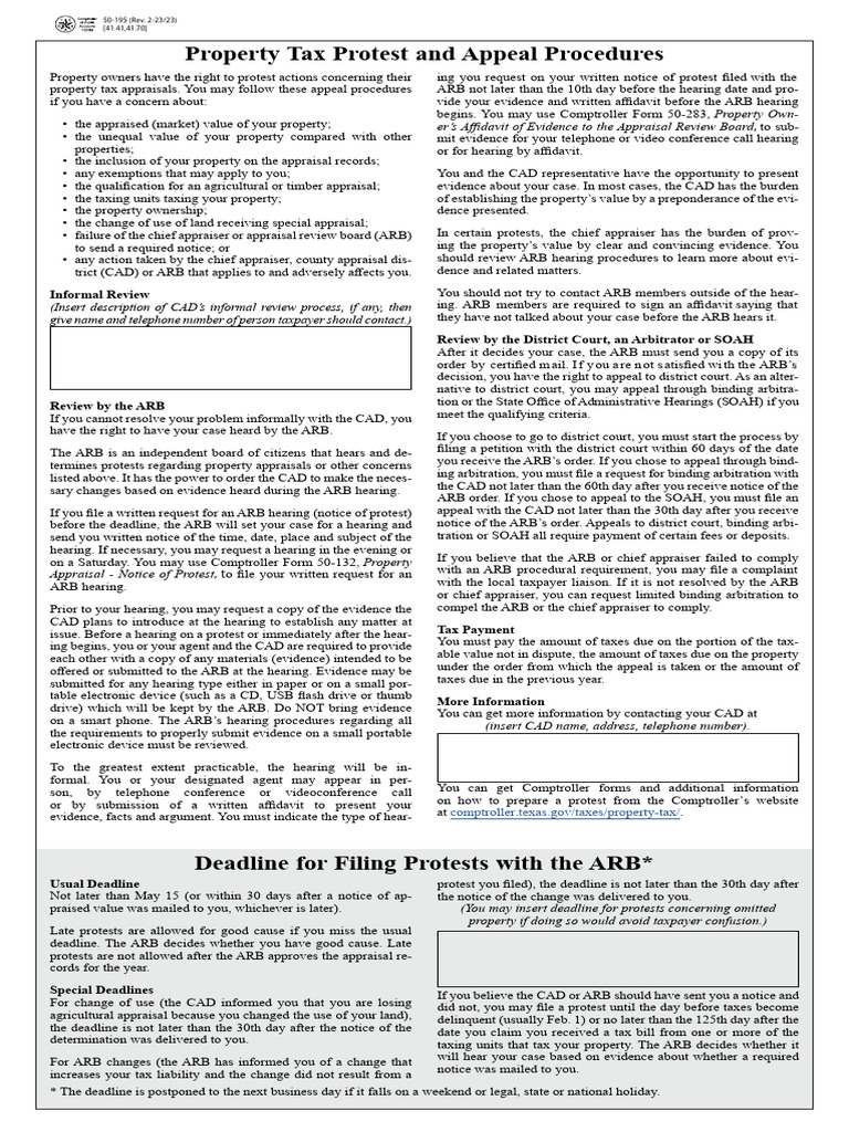 Property Tax Protest and Appeal Procedures: Informal Review Review by ...