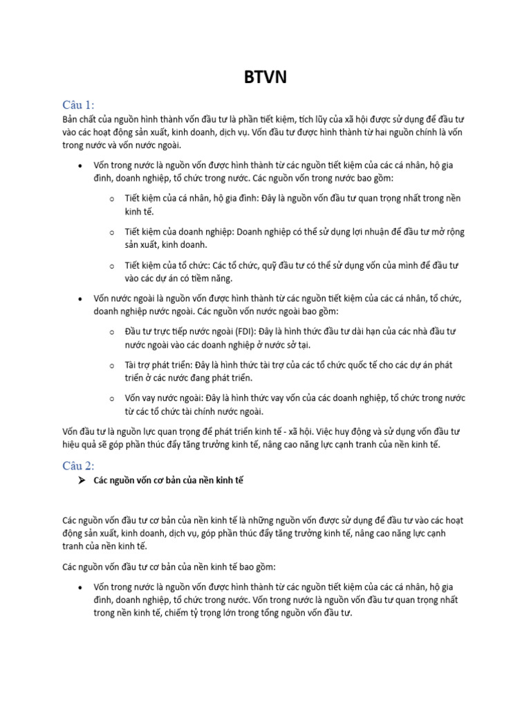 BTVN Kinh tế đầu tư | PDF