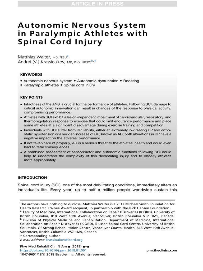 Autonomic Nervous System in Paralympic Athletes With Spinal Cord Injury ...