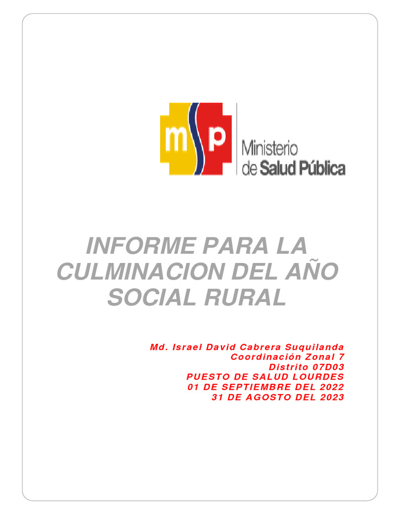 INFORME FINAL - ISRAEL CABRERA SUQUILANDA, PUESTO DE SALUD LOURDES ...
