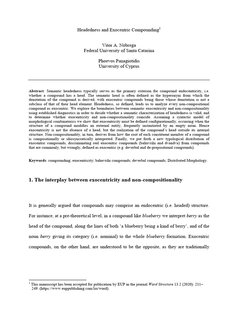 Headedness and Exocentric Compounding | PDF | Adjective | Noun