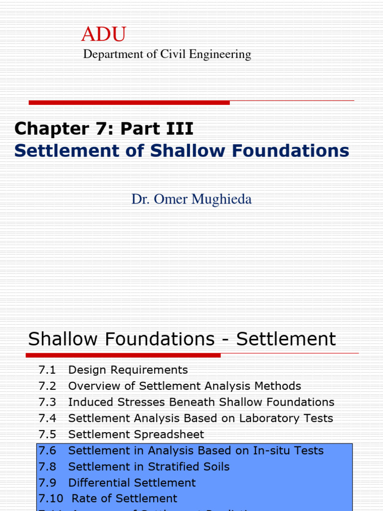 Shallow Foundations: Settlement Analysis Guide | PDF | Civil ...