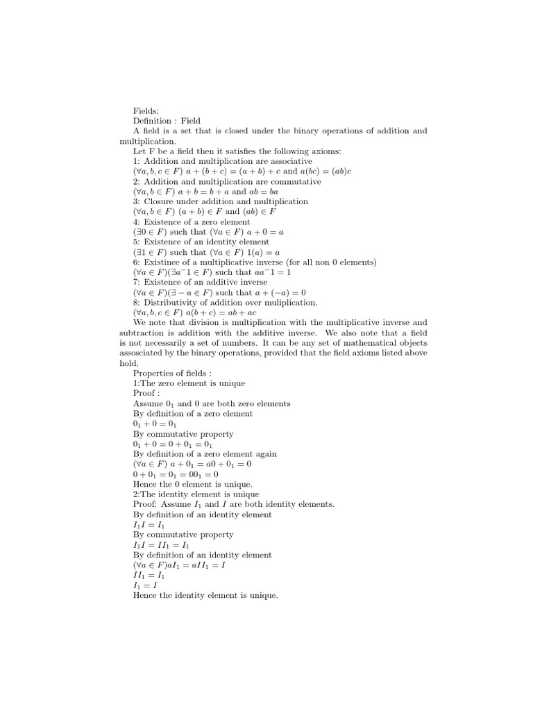Field Axioms New | PDF | Field (Mathematics) | Multiplication