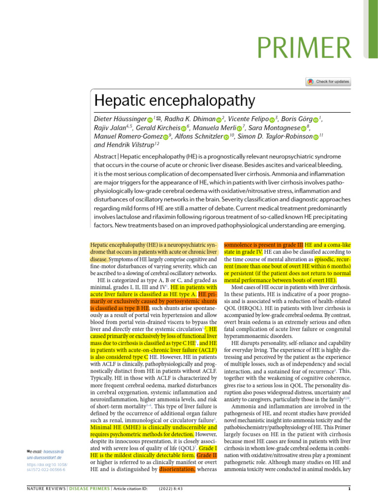 2022 Hepatic Encephalopathy | PDF | Nitric Oxide Synthase | Cirrhosis