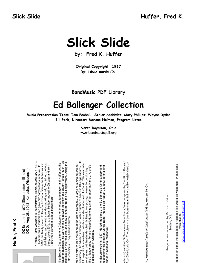 Slick Slide-A Trombone Tone Pcem-Fred K Huffer | PDF | Entertainment ...