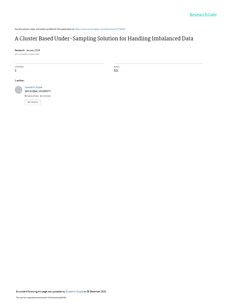 A Cluster Based Under-Sampling Solution For Handling Imbalanced Data | PDF | Cluster Analysis ...