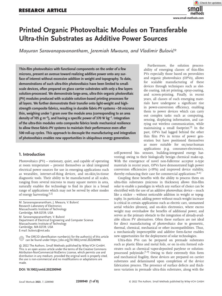 Small Methods - 2022 - Saravanapavanantham - Printed Organic ...