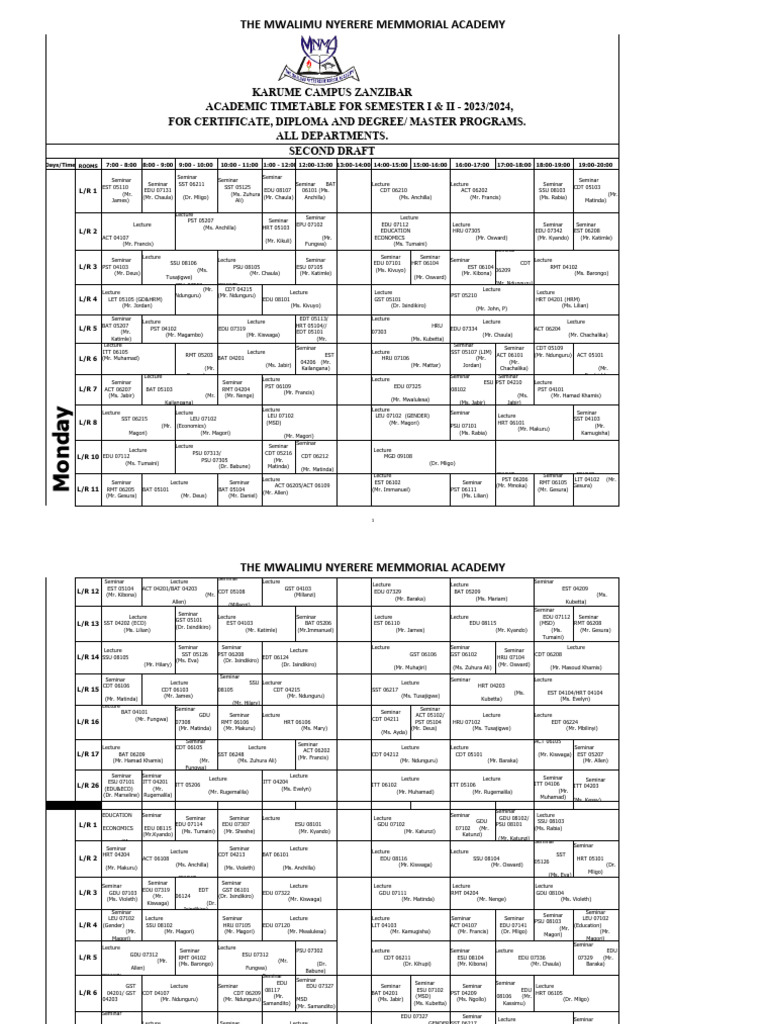 Teaching Time Table Second Draft 2023-2024 New | PDF