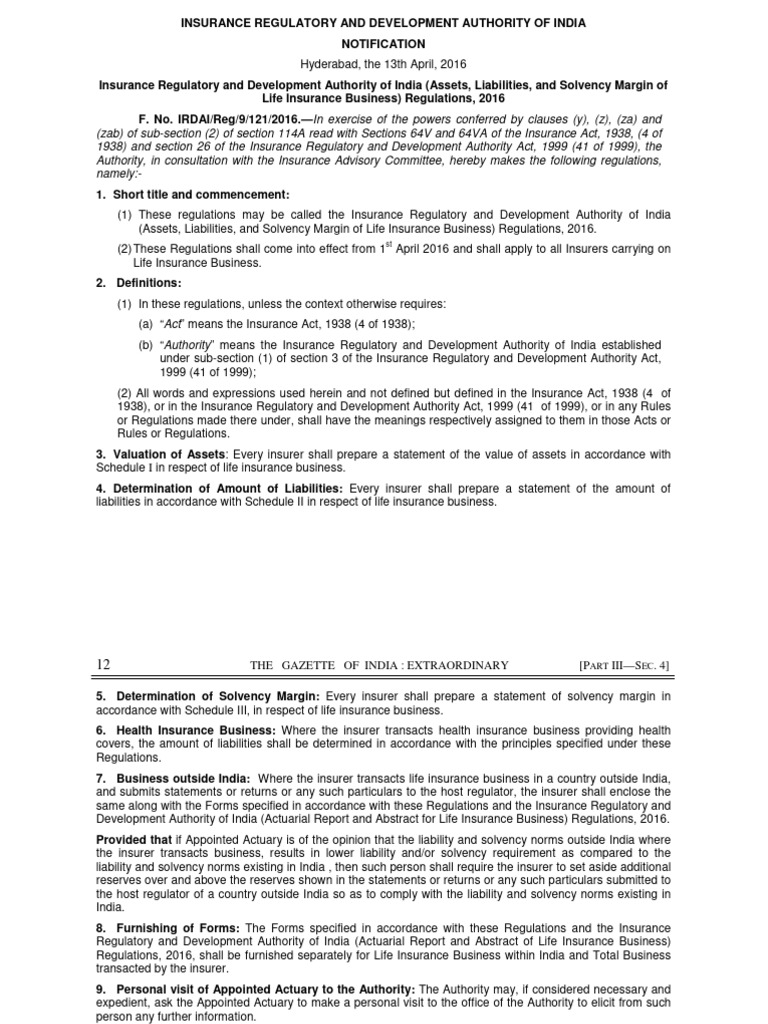 121 - ALSM - Life Insurance Business - Reg 2016 | PDF