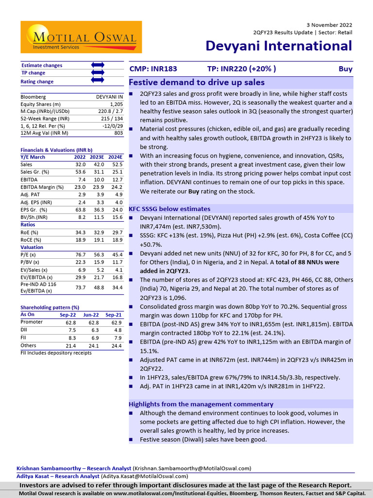 Devyani International 2QFY23 Results Analysis | PDF | Business | Corporations