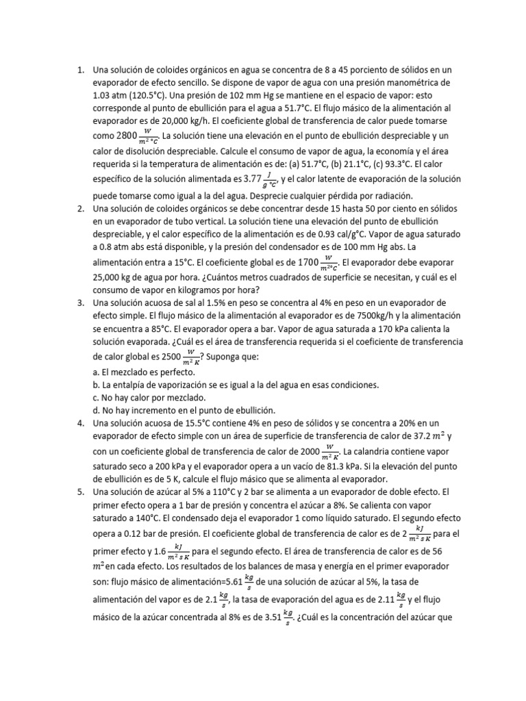 Ejercicios de La Unidad 2 | PDF | Vapor de agua | Calor