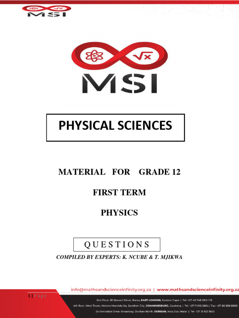 Msi Gr12 First Term Physics Questions | PDF | Teaching Methods ...