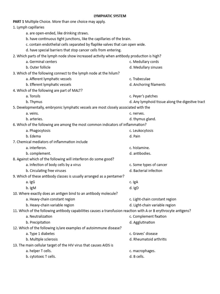 Lymphatic System Long Test | PDF | Lymph Node | Lymphatic System