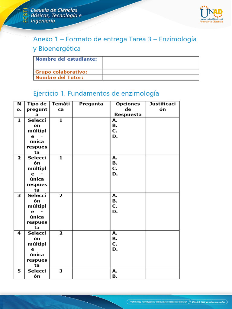 Anexo 1 - Formato de Entrega Tarea 3 - Enzimología y Bioenergética | PDF | Sustrato (Química ...