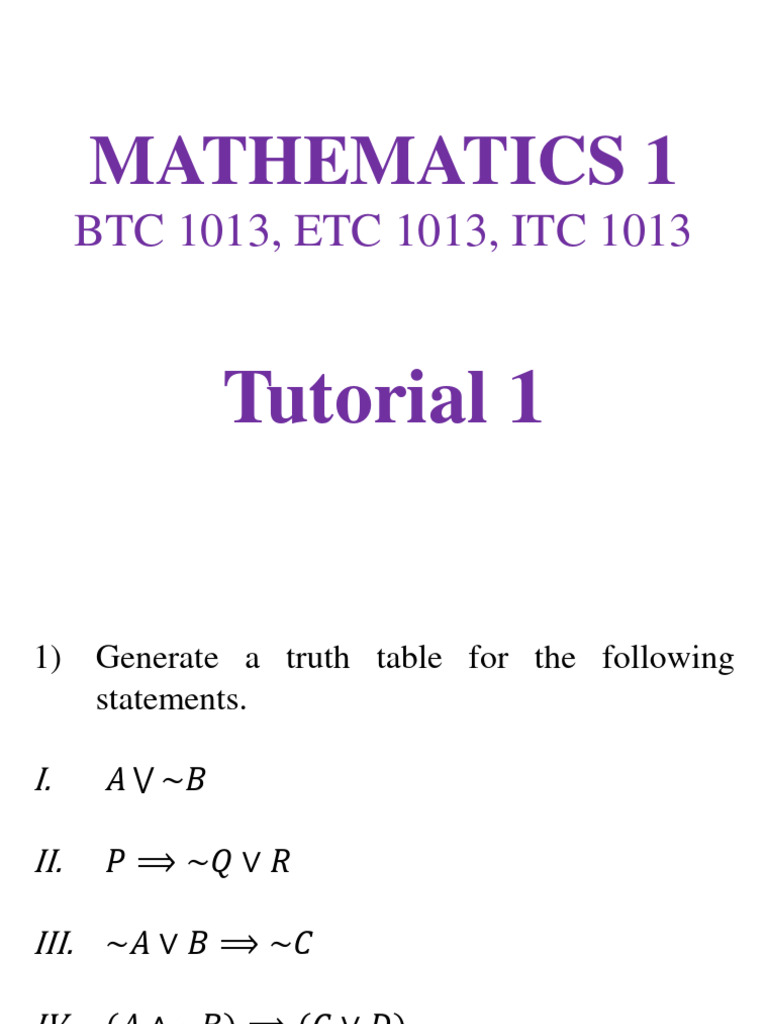 Tutorial 1 Logic and Sets | PDF