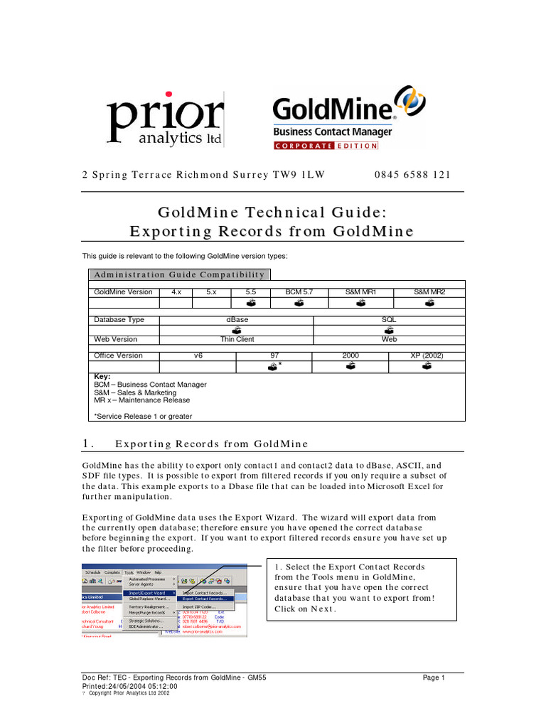 Goldmine Dt Exporting To Excel Goldmine55 Pdf Databases Trademark 