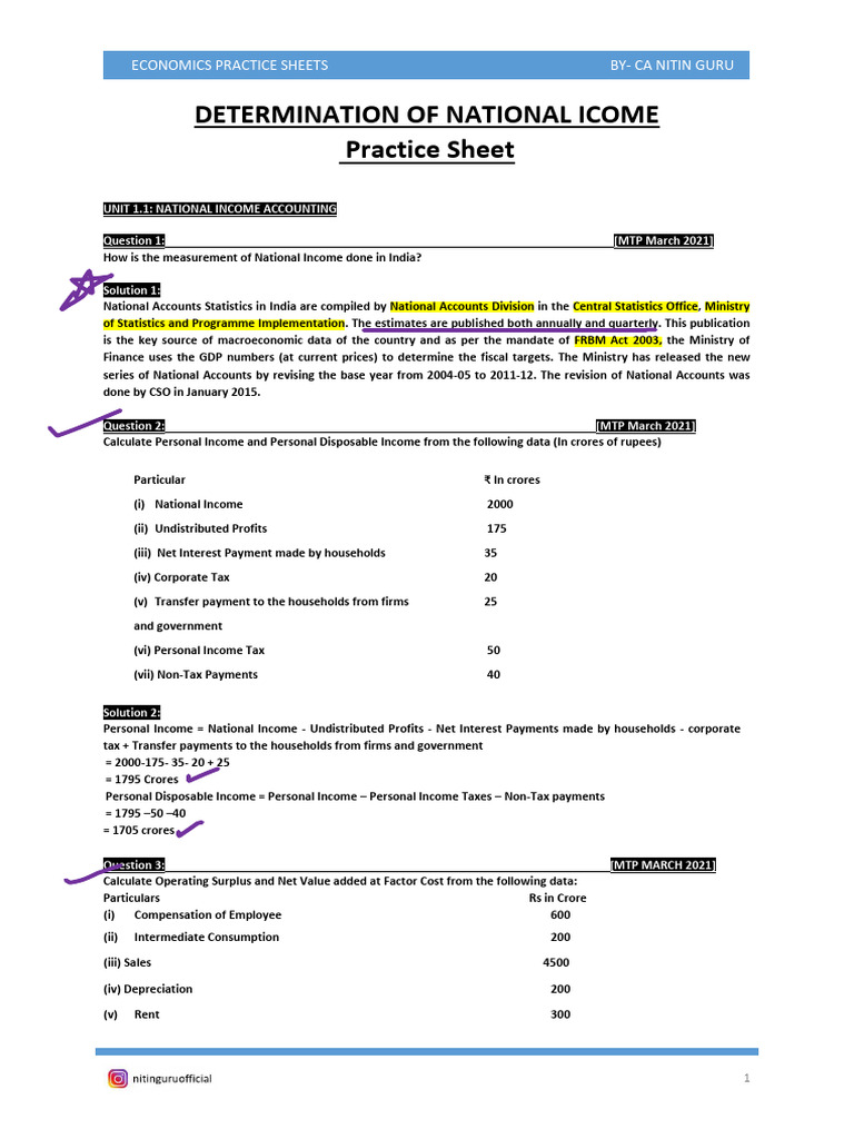 01 Ch1 Determination of National Income - Practice Sheet | PDF | Gross ...