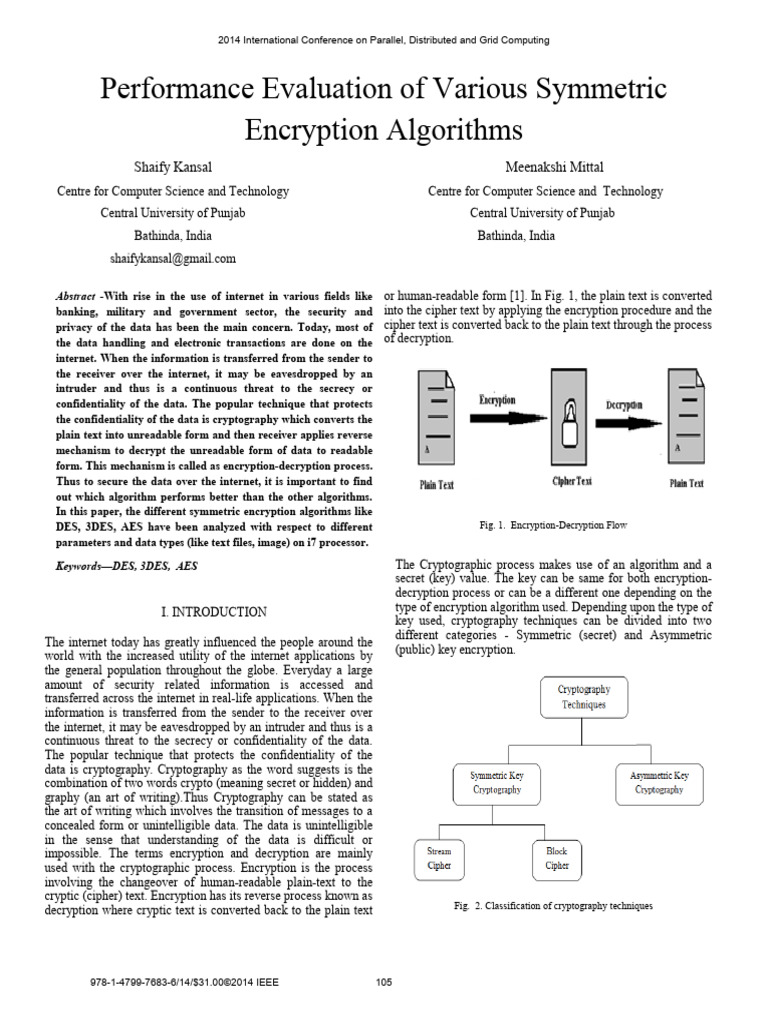 Performance Evaluation Of Various Symmetric Encryption Algorithms Pdf Cryptography Encryption